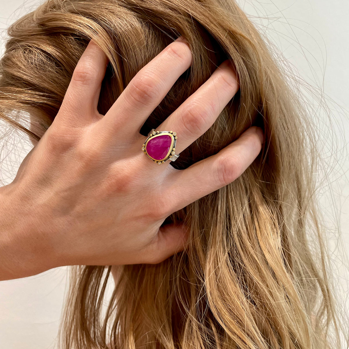 Ananda Khalsa | Mixed Metal Ruby Ring – Art + Soul Gallery