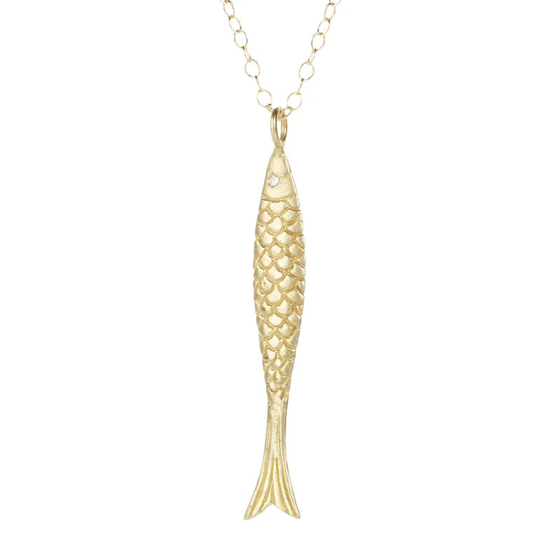 Victoria Cunningham | Long Fish Necklace with Diamond – Art + Soul Gallery