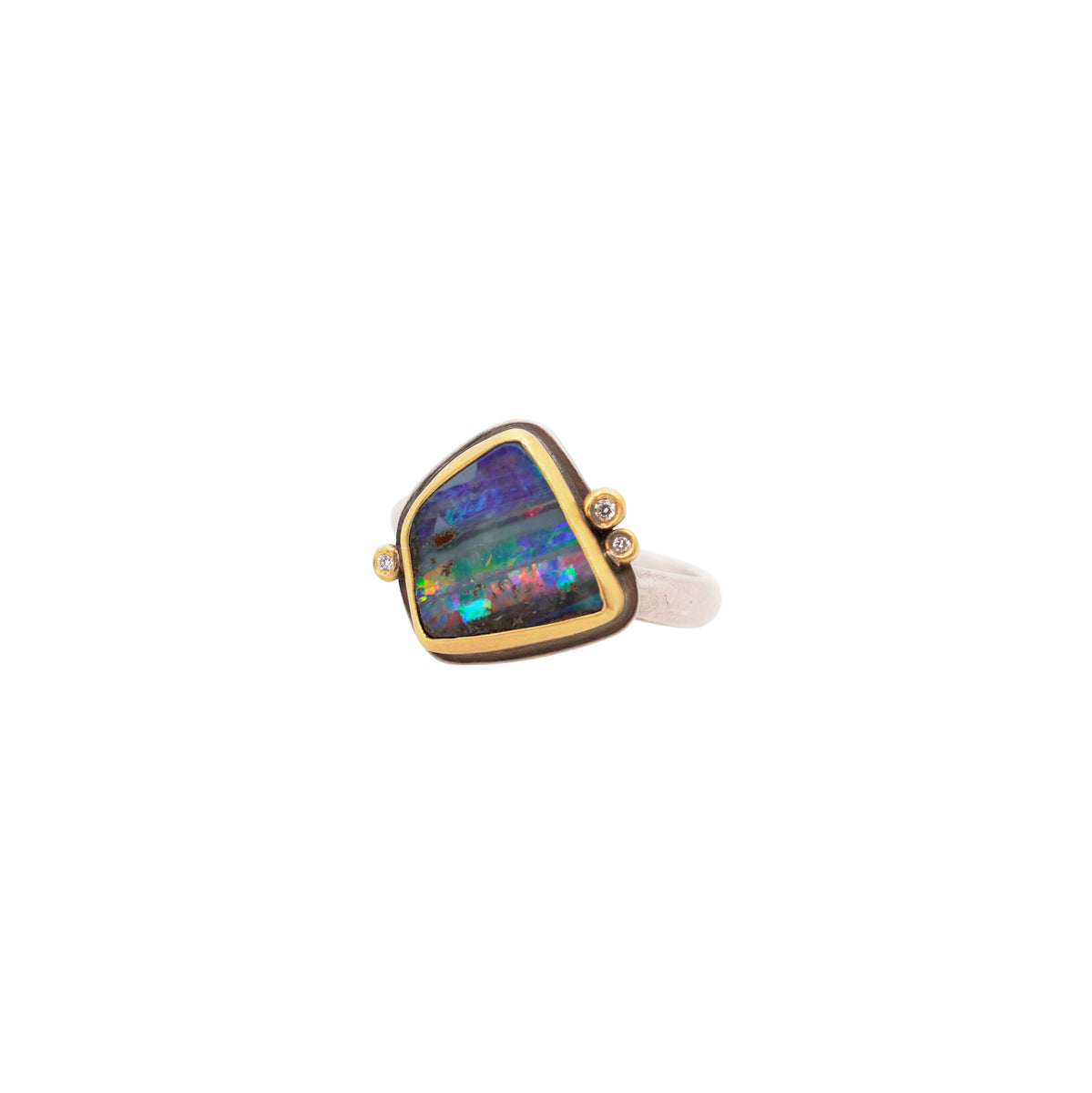 Ananda Khalsa | Mixed Metal Freeform Boulder Opal Ring – Art + Soul Gallery